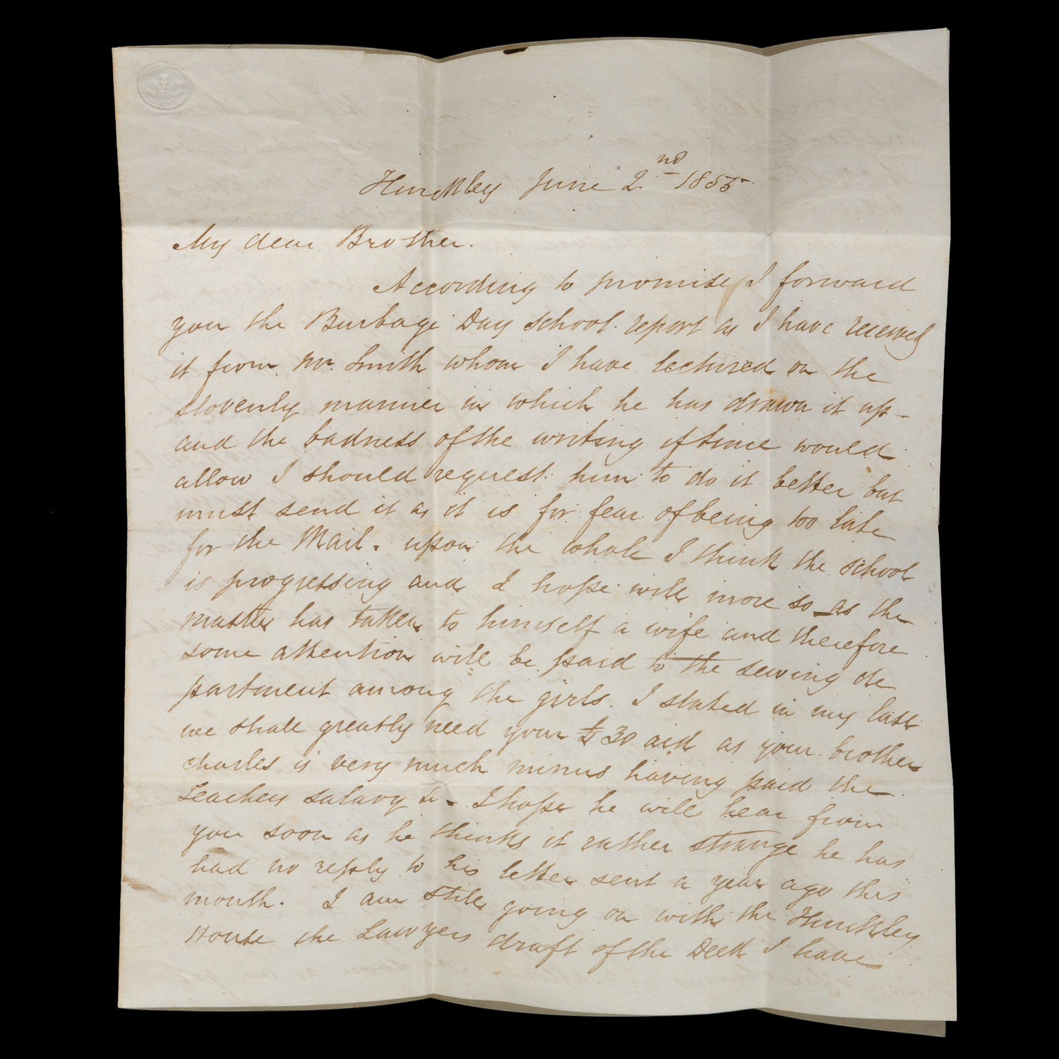 Manuscript letter addressed to Rev. Benjamin Hurst, Wesleyan minister ...
