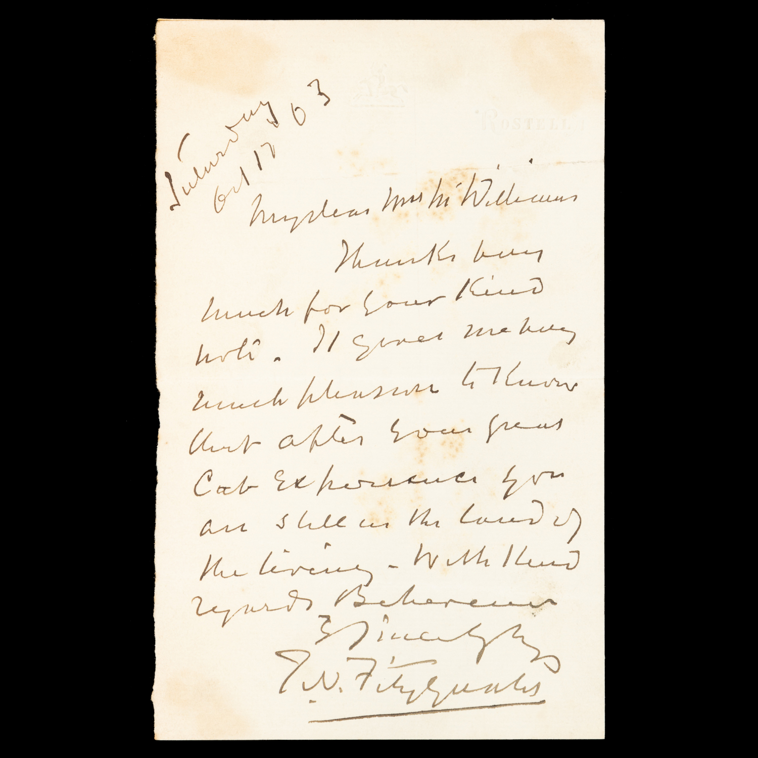 [MELBOURNE] Thomas N. Fitzgerald, surgeon : autograph private note ...