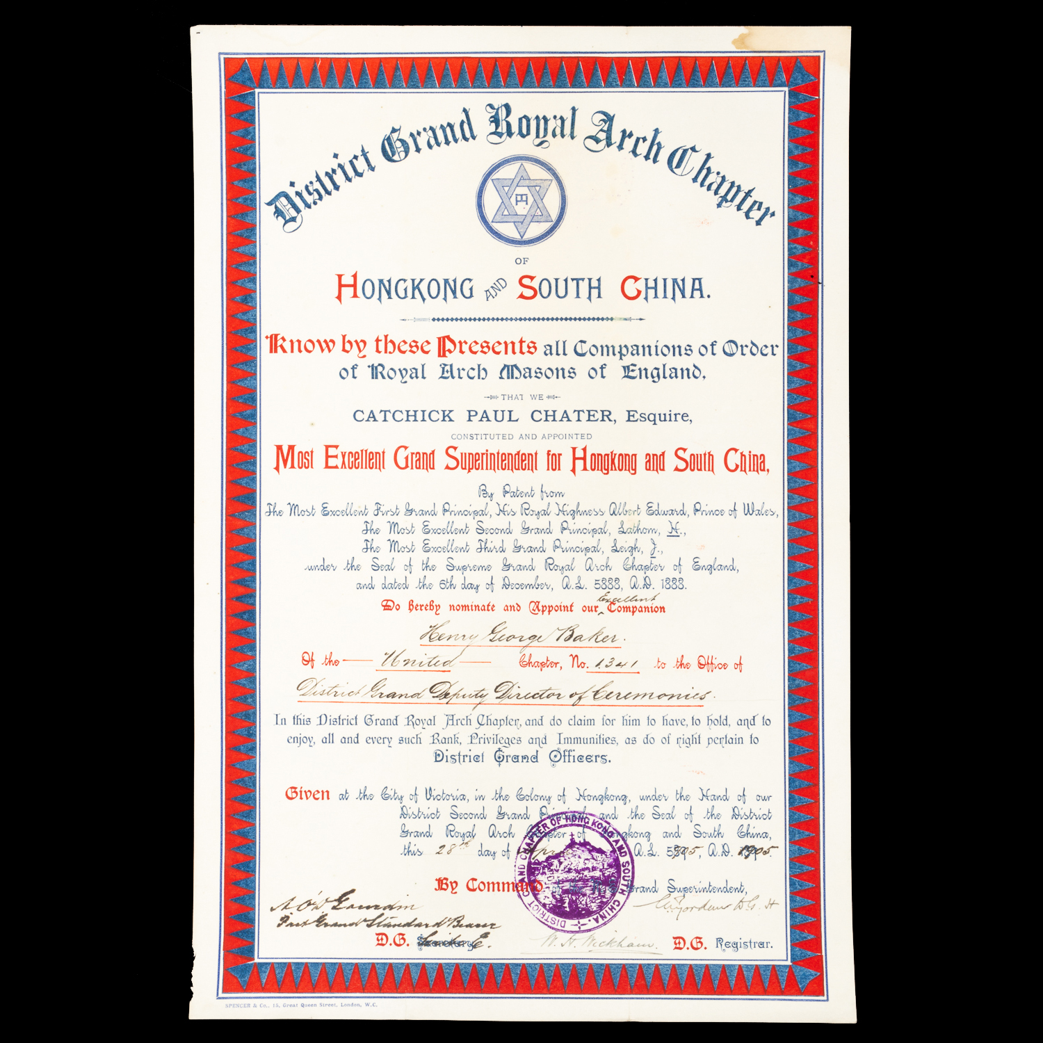 [FREEMASONRY; HONG KONG] Small archive of Masonic documents associated ...