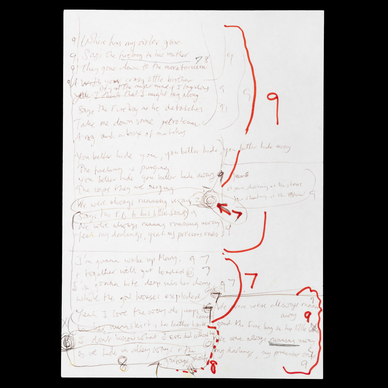 Original autograph first draft of the lyrics to the Grinderman song ...